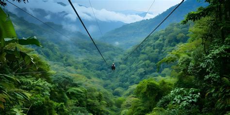 Person Ziplining In Costa Rican Jungle Surrounded By Greenery An Exciting Adventure Concept