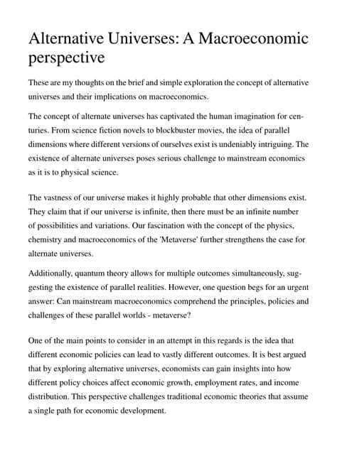 Pdf Alternative Universes A Macroeconomic Perspective