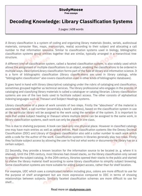 Decoding Knowledge Library Classification Systems Free Essay Example