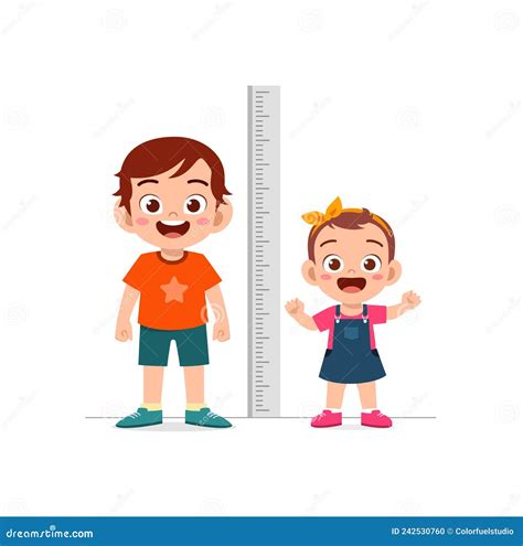 Menino E Menina Medem A Altura E Comparam O Progresso Do Crescimento Ilustração Do Vetor