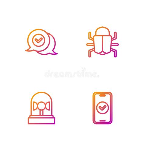 Set Line Smartphone Flasher Siren Check Mark In Speech Bubble And