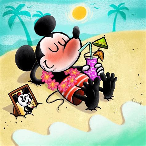 A Cartoon Mickey Mouse Laying On The Beach