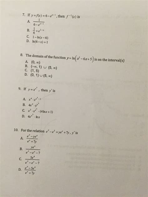 Solved If Y Fx 6 Ex 1 Then F 1x Is 16 Ex 1