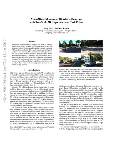 Mono3d Monocular 3d Vehicle Detection With Two Scale 3d Hypotheses And Task Priors Deepai