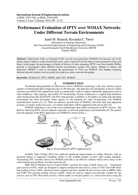 Pdf Performance Evaluation Of Iptv Over Wimax Networks Under Different Terrain Environments