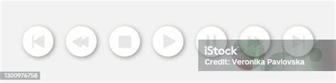 플레이어 버튼이 설정됩니다 흰색 배경에 사실적인 그림자가 있는 흰색 버튼입니다 플레이어 벡터 버튼입니다 벡터 일러스트 Eps 10 가상현실에 대한 스톡 벡터 아트 및 기타