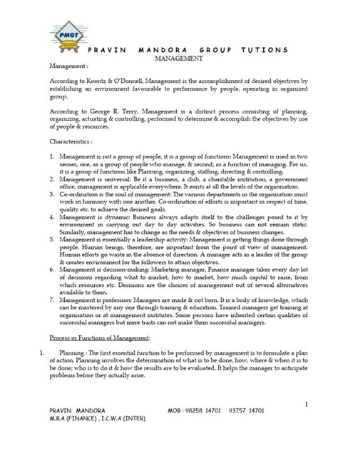 Sem 1 Mgmt Unit 1 Management Pdf Customer Profit Economics