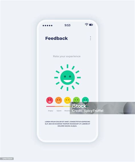 피드백 모바일 앱 이모티콘과 기분 그라데이션이 있는 스마트폰 온보드 화면 고객 검토 응용 프로그램 분노와 흥분 웃는 사람과 고립