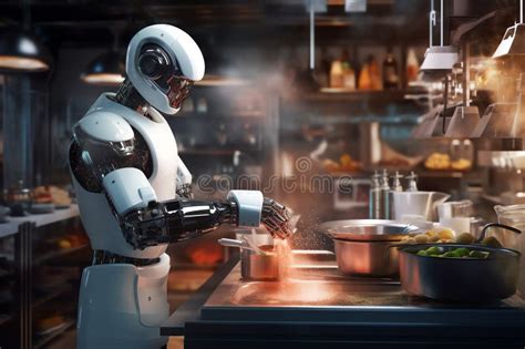 An Automated Robot Chef Preparing A Gourmet Meal Modern Futurism