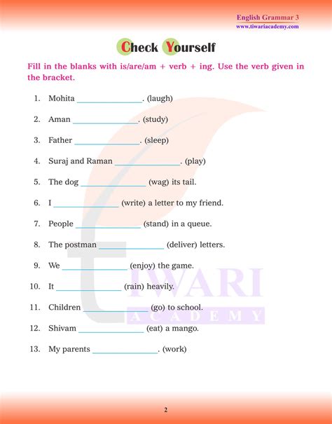 Class 3 English Grammar Chapter 11 Present Continuous Tense Examples
