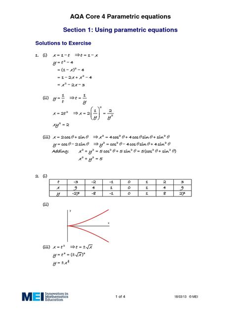 Using Parametric Equations Solutions Pdf Pdf Differential