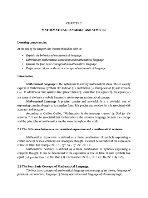 Mftmw Chapter 2 Mathematical Symbols And Languagesix Docx2 3 Pdf Set Mathematics Group