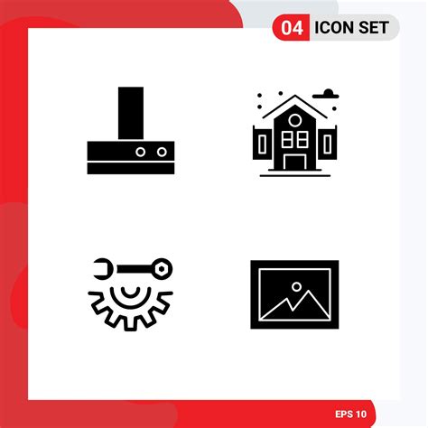 User Interface Pack Of 4 Basic Solid Glyphs Of Extractor Repair City Wrench Wheel Image Editable