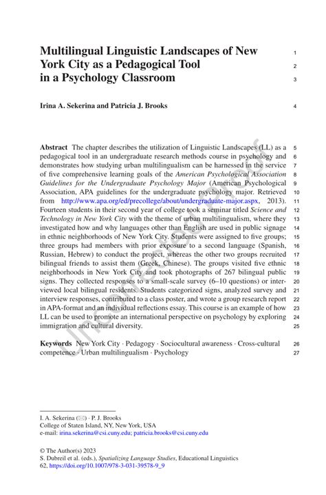 Pdf 2023 Chapter 9 Multilingual Linguistic Landscapes Of New York City As A Pedagogical