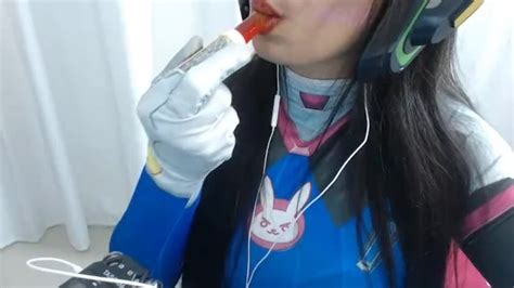 Asmr Cosplay D Va Push Pop Candy Mouth Sounds Masterbating So Hot