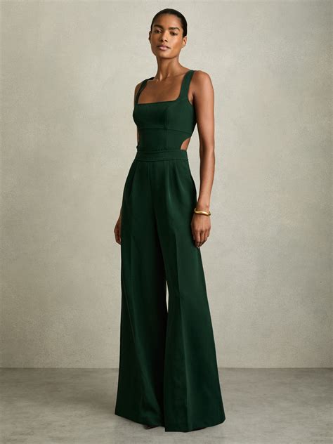 Reiss Wide Leg Cut Out Jumpsuit In Green Reiss
