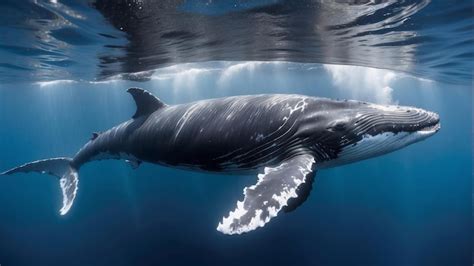 Premium Photo Humpback Whale Plays Near The Surface In Blue Water