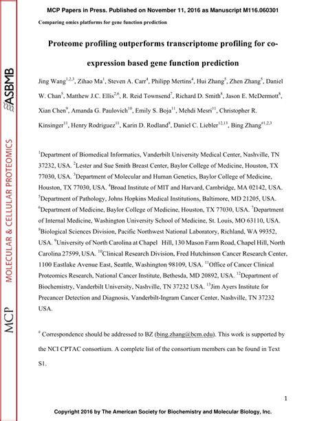 Pdf Proteome Profiling Outperforms Transcriptome Profiling For Coexpression Based Gene
