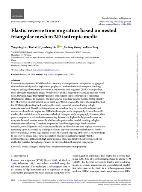 Pdf Elastic Reverse Time Migration Based On Nested Triangular Mesh In 2d Isotropic Media