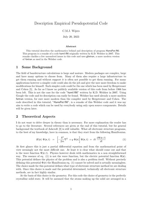 Pdf Description Empirical Pseudopotential Code