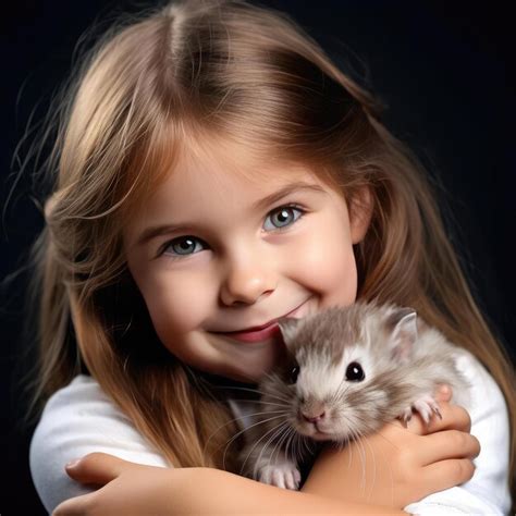 Premium Ai Image Little Smiling Girl Holding A Hamster