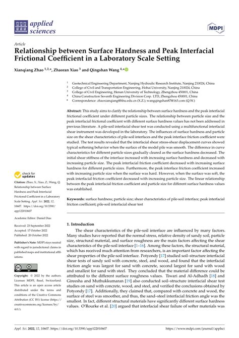 Pdf Relationship Between Surface Hardness And Peak Interfacial Frictional Coefficient In A