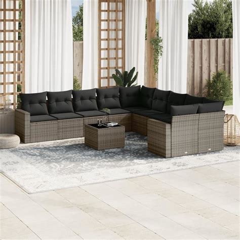 11 Piece Garden Sofa Set With Cushions Poly Rattan Vidaxl Grey Big W
