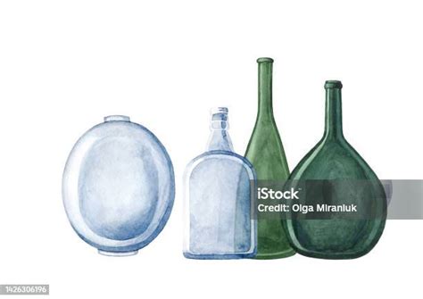 유리 병과 꽃병의 장식 구성으로 손으로 그린 수채화 그림 아늑한 가정 장식 품목 흰색 배경에 격리 된 개체 꽃병에 대한 스톡 벡터 아트 및 기타 이미지 Istock