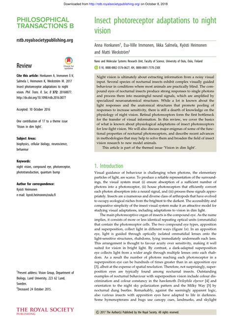 Pdf Insect Photoreceptor Adaptations To Night Vision