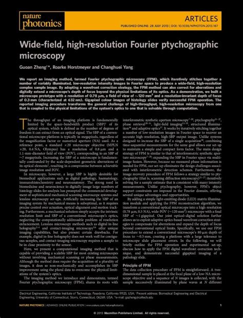 Pdf Wide Field High Resolution Fourier Ptychographic Microscopy