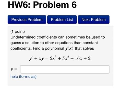 Solved Hw6 Problem 5 Previous Problem Problem List Next