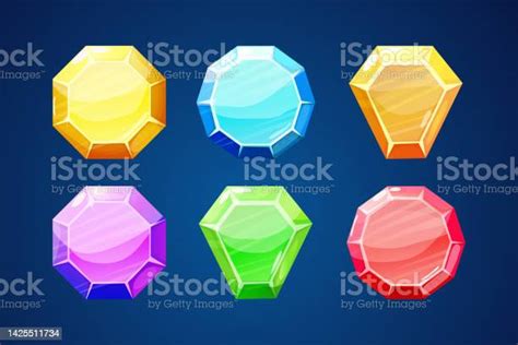 다른 색상으로 세팅 된 다이아몬드 흰색 배경에 고립 된 만화 스타일의 보석 보석 컬렉션 크리스탈 Ui 게임 자산 벡터 일러스트레이션 다이아몬드에 대한 스톡 벡터 아트 및