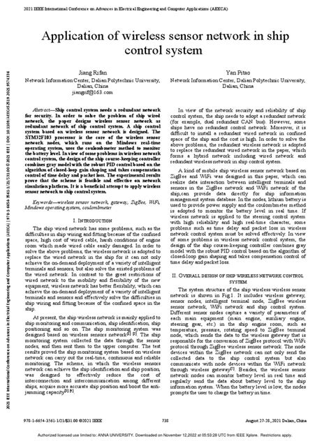 Application Of Wireless Sensor Network In Ship Control System Pdf