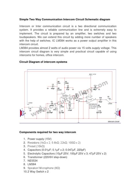 Simple Two Way Communication Intercom Circuit Schematic Diagram Amplifier Loudspeaker