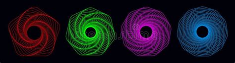 Vector Set Of Twisted Colored Geometry Figures Spirals Fractal Element Sacred Geometry With