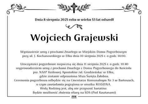 Wojciech Grajewski Nekrolog I Kondolencje Zakład Usług Pogrzebowych