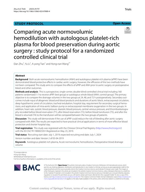 Pdf Comparing Acute Normovolumic Hemodilution With Autologous