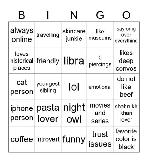 Mina Bingo Card
