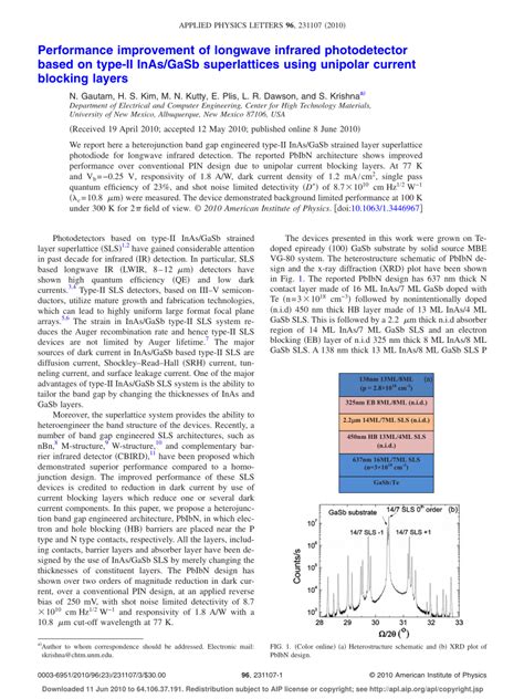 Pdf Performance Improvement Of Longwave Infrared Photodetector Based On Type Ii Inas Gasb