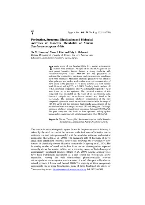 Pdf Production Structural Elucidation And Biological Activities Of Bioactive Metabolite Of
