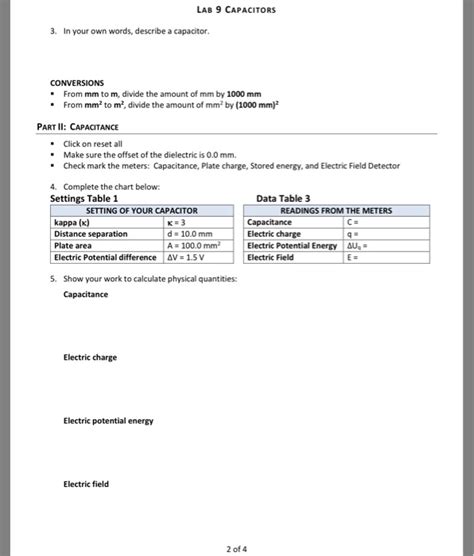 Solved Lab 9 Capacitors PHYS 1110L Conceptual Physics Lab Chegg Com