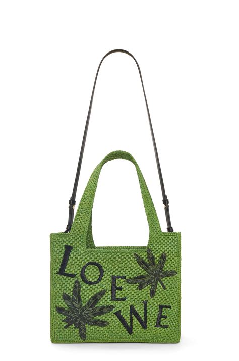 Leaf Loewe Font Tote In Raffia Green Loewe