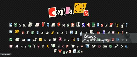 콜라주 글꼴 익명의 편지 잘라 몸값 알파벳 벡터 일러스트 레이 션 펑크 음악 스타일에 대한 스톡 벡터 아트 및 기타 이미지