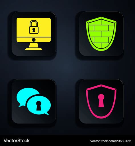Set Shield With Keyhole Lock On Computer Monitor Vector Image