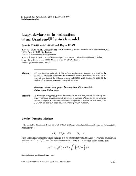 Pdf Large Deviations In Estimation Of An Ornstein Uhlenbeck Model