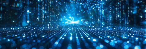 Digital Data Matrix Lit By Blue Lights Symbolizes Tech And Innovation In The Cyber World Stock