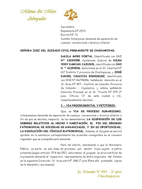 Divorcio Por Causal Pdf Divorcio Demanda Judicial