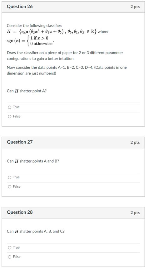 Solved Question 26 2 Pts Consider The Following Classifier