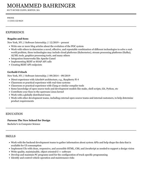 Software Internship Resume Samples Velvet Jobs