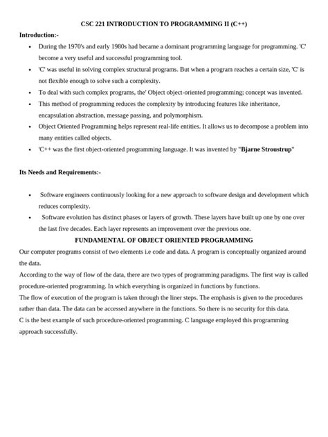 Csc 221 Introduction To Programming Ii Pdf